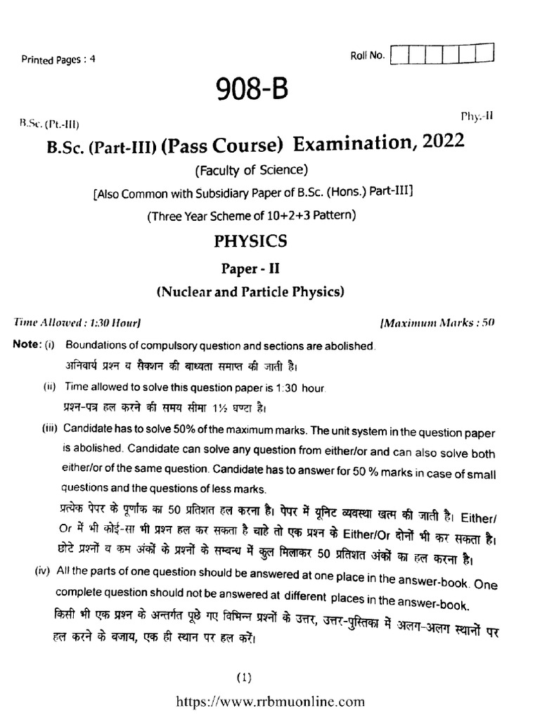 Bsc Part 3 Physics Nuclear and Particle Physics 908 b 2022 | PDF