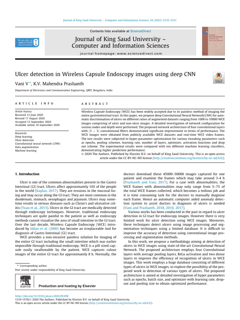 Ulcer Detection In Wireless Capsule Endoscopy Images Using Deep Cnn Pdf Deep Learning