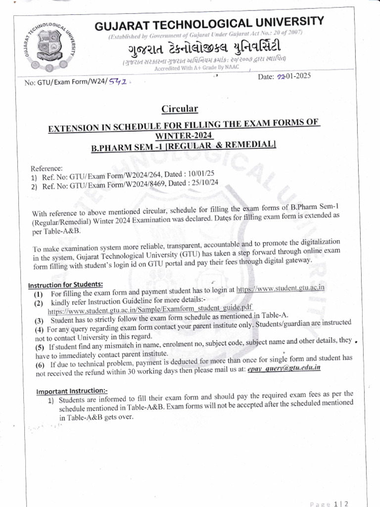 GTU B.Pharm Exam Form Submission Guide | PDF