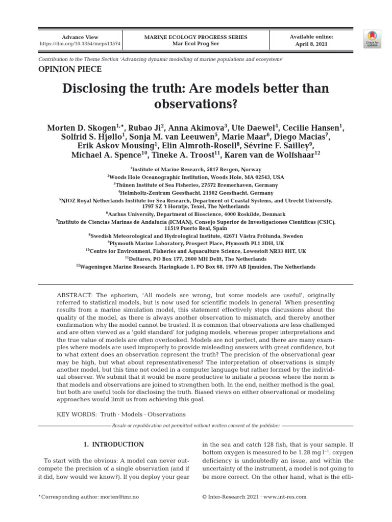 Disclosing The Truth: Are Models Better Than Observations? | PDF | Plankton | Intergovernmental ...