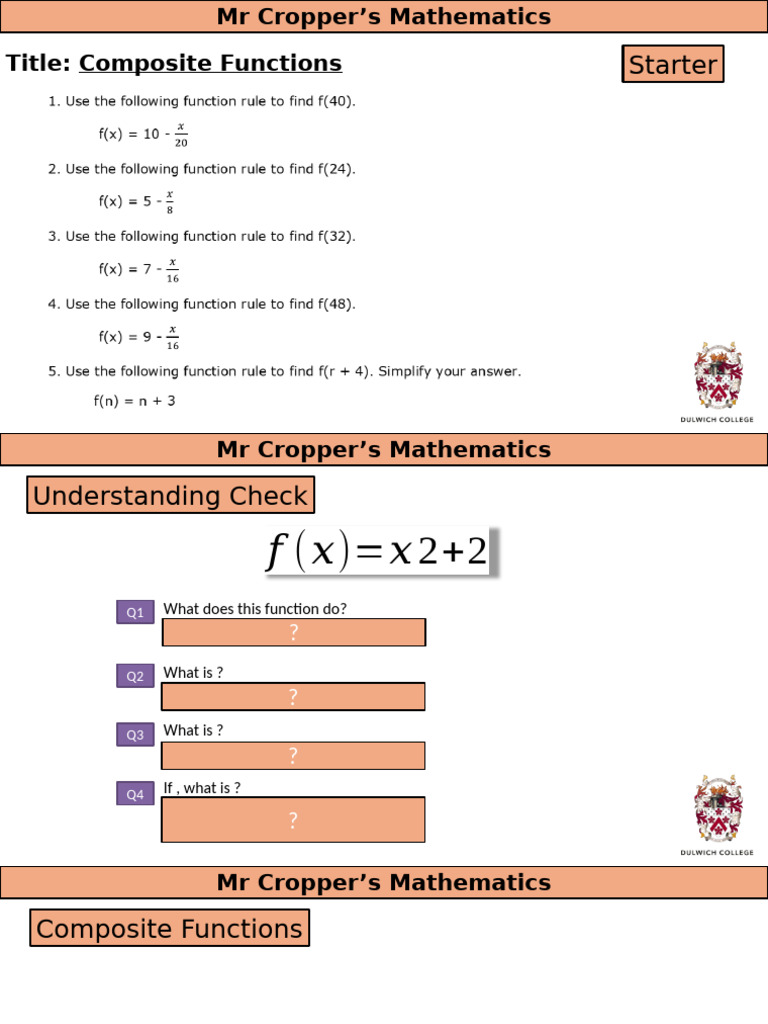 Year 9 - Composite Functions | PDF