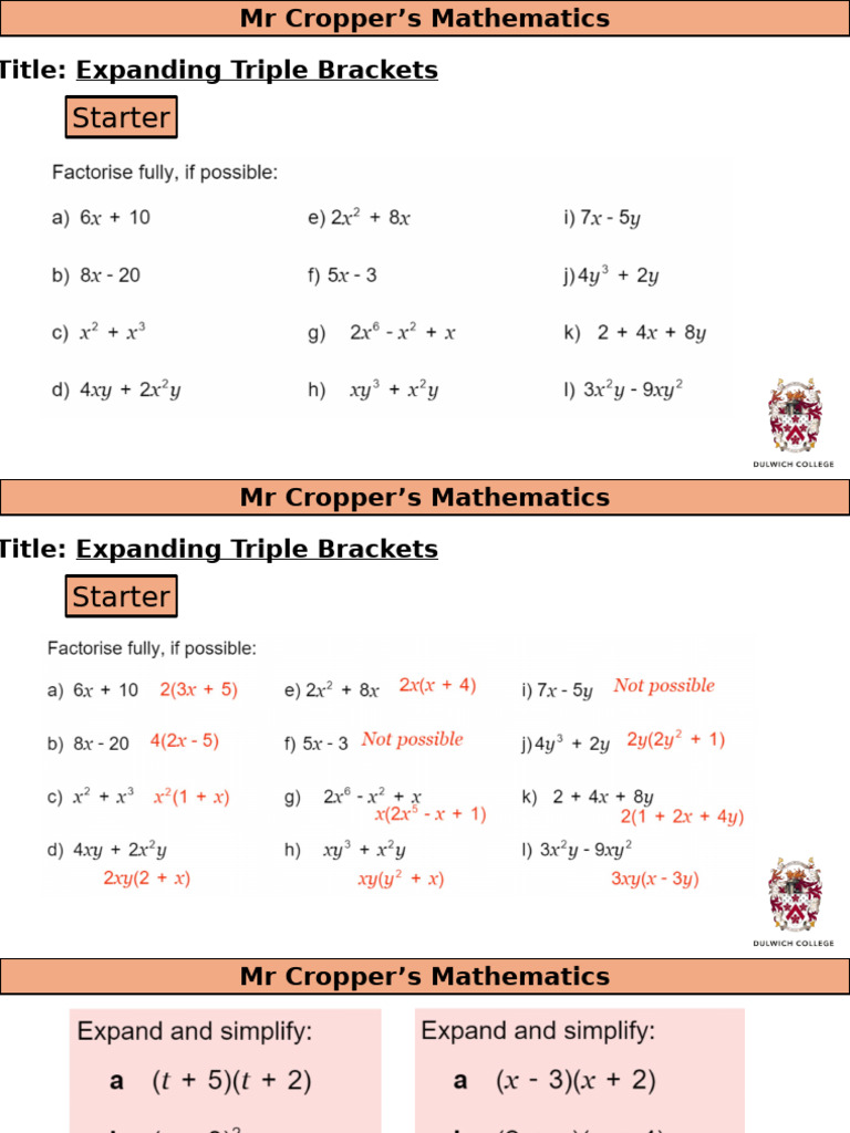 Year 9 - Factorising Quadratics | PDF