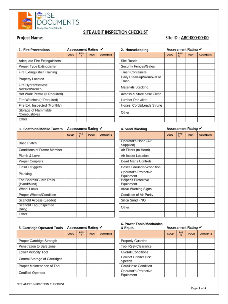 Site Audit Inspection Checklist | PDF | Crane (Machine) | Scaffolding
