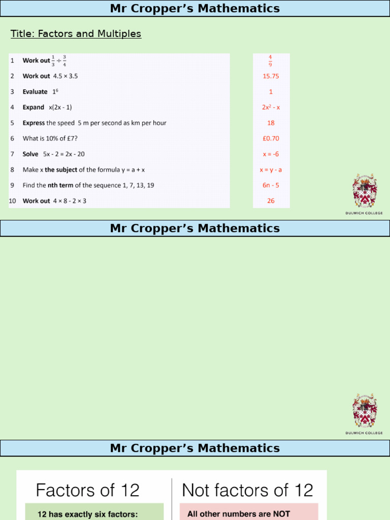 Factors and Multiples Guide | PDF