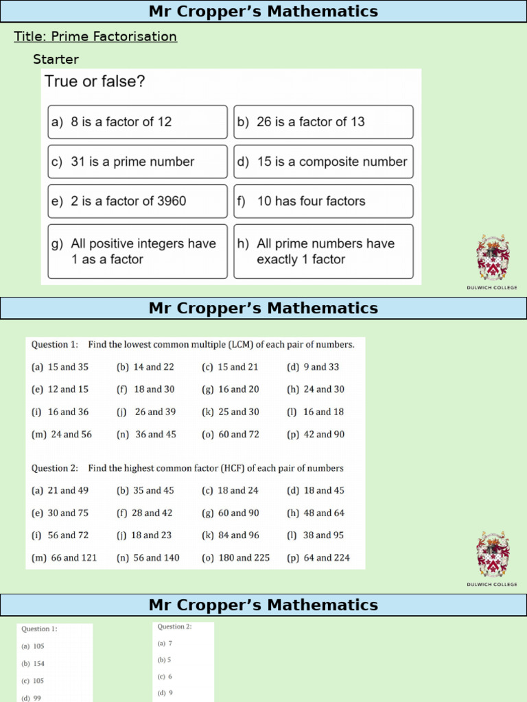 Year 9 - Prime Factorisation | PDF