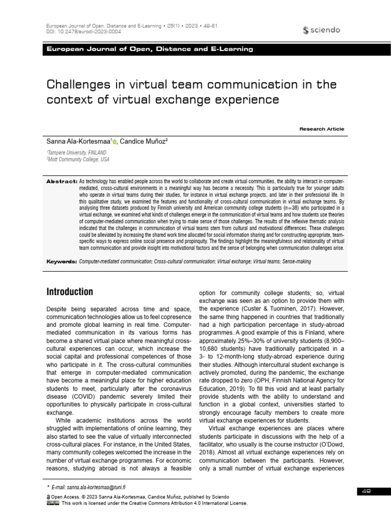 Virtual Team Communication Challenges | PDF | Communication | Human ...