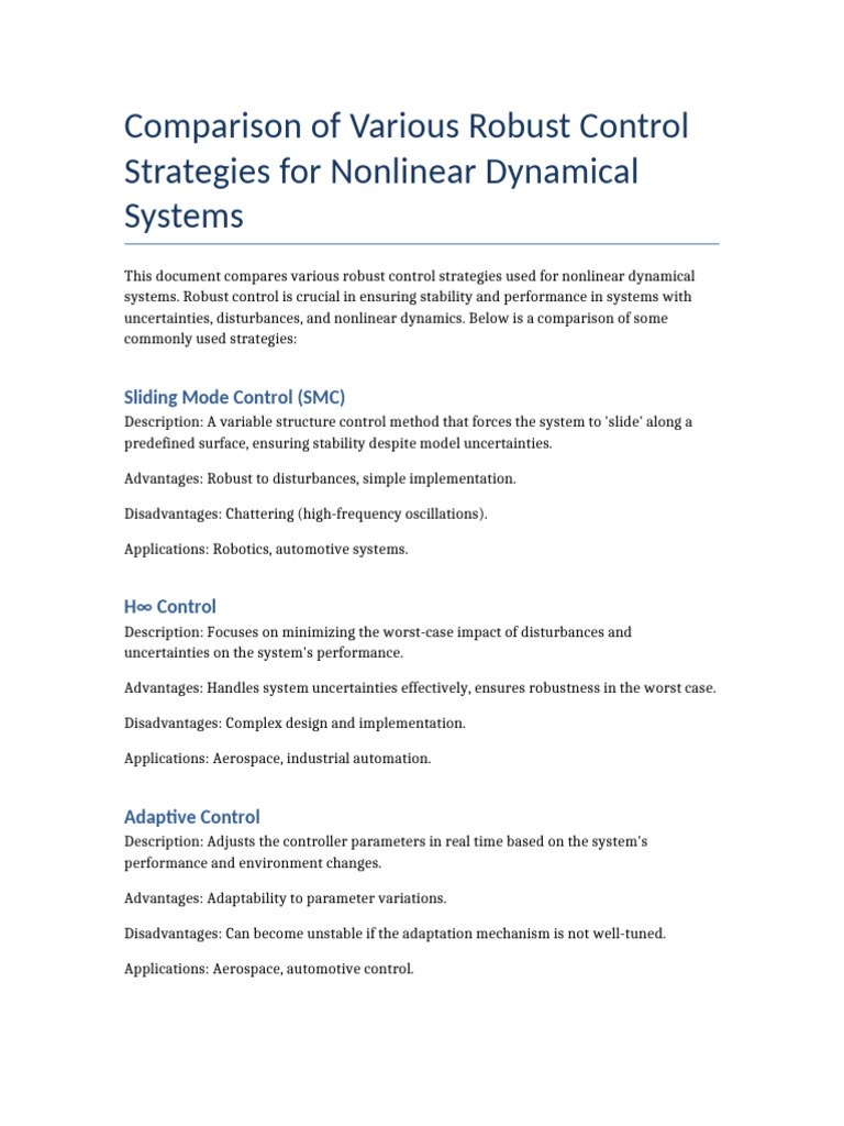 Robust Control Strategies Comparison | PDF