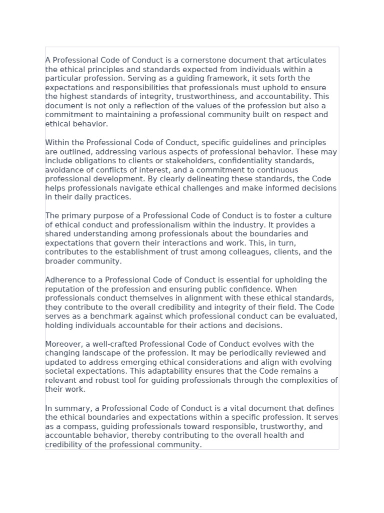Importance of a Professional Code of Conduct | PDF | Profession ...