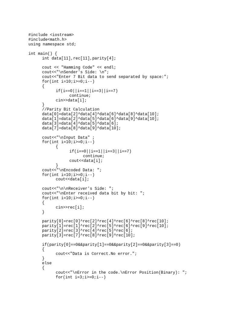 Hamming Code Error Detection Example | PDF