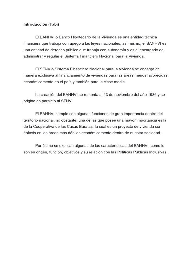 BANHVI: Financiamiento de Vivienda Social | PDF | Sistema financiero ...