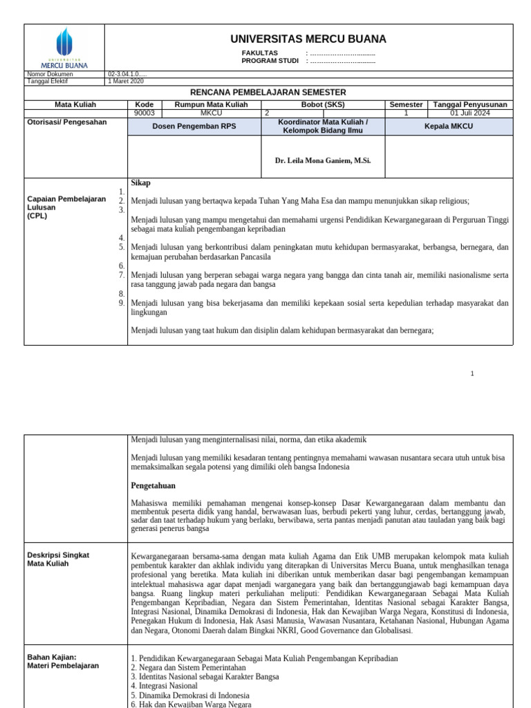 RPS Kewarganegaraan OBE Final | PDF