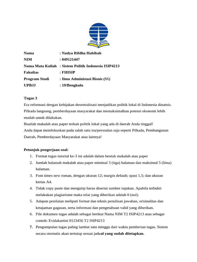 TUGAS 3 Sistem Politik Indonesia | PDF