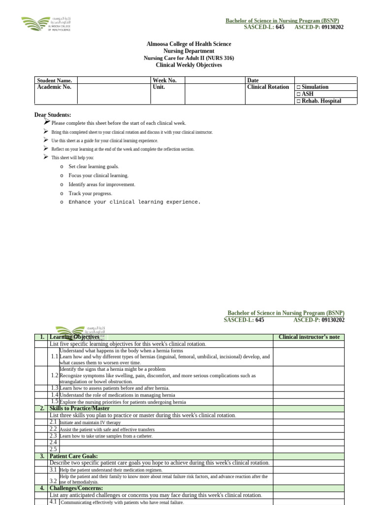 Weekly Objectives Form 2 | PDF | Diseases And Disorders | Health Care