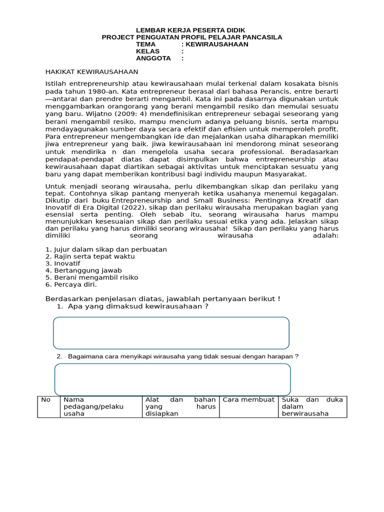 LEMBAR KERJA PESERTA DIDIK p5 | PDF