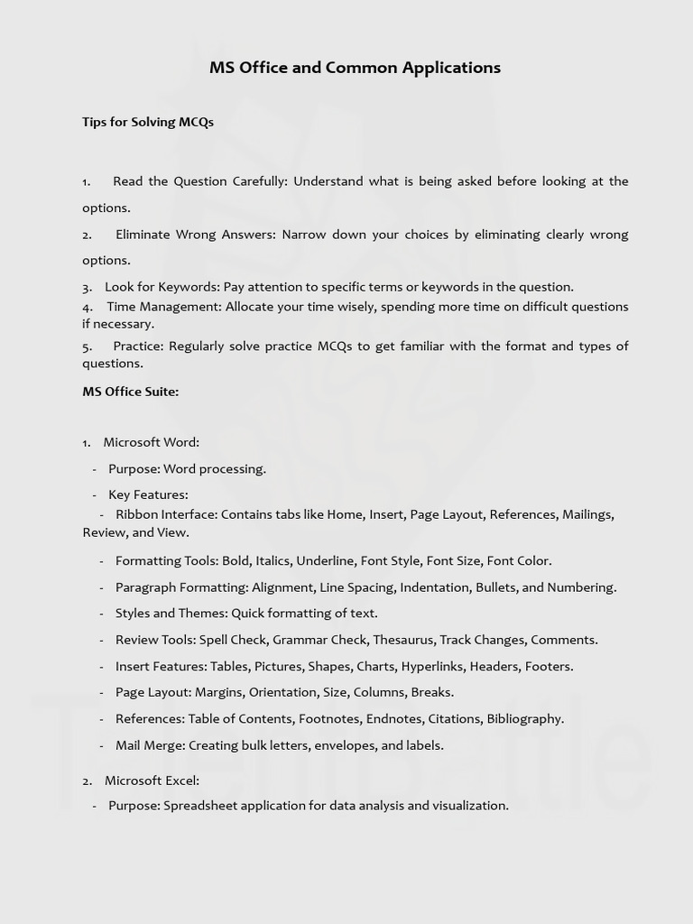 2) Notes On MS Office Common App | PDF | Microsoft Excel | Microsoft Access