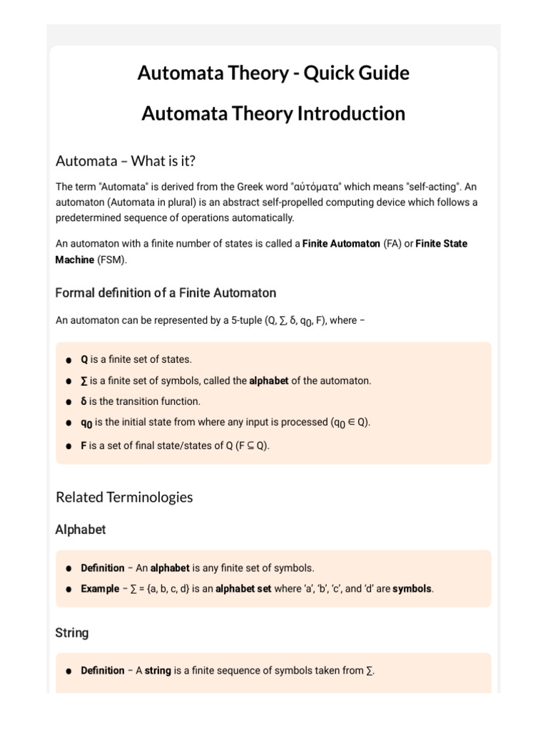 Automata Theory - Quick Guide | PDF | Automata Theory | Formal Methods