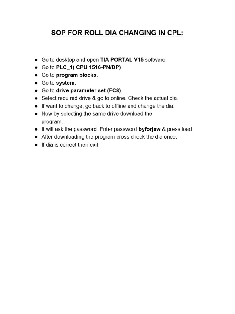 Sop for Roll Dia Changing in Cpl | PDF