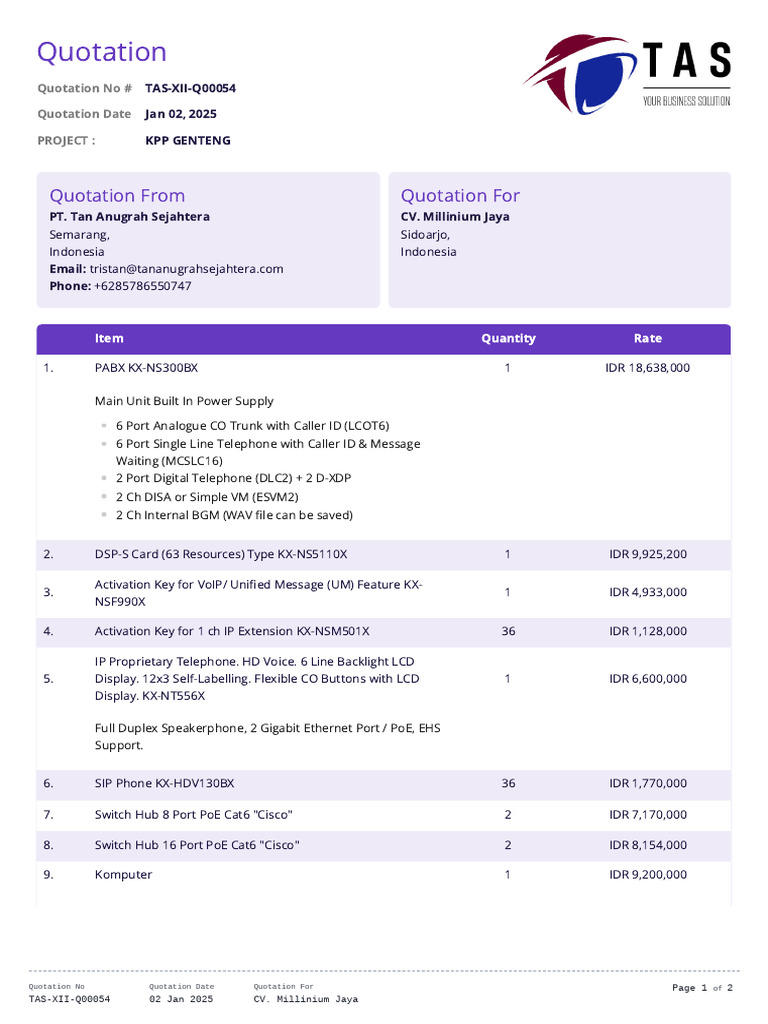 Quotation: Quotation From Quotation For | PDF | Telephone | Computer ...