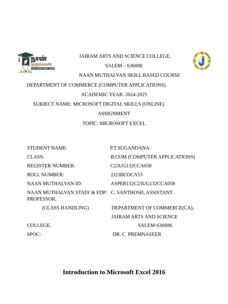 Sugandana C23ug132cca058 | PDF | Microsoft Excel | Menu (Computing)