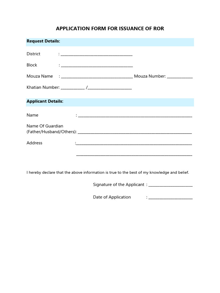 Application Form For Issuance of Ror | PDF
