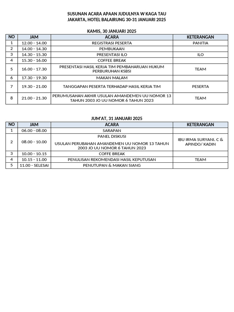 Susunan Acara Balairung Januari 2025 | PDF