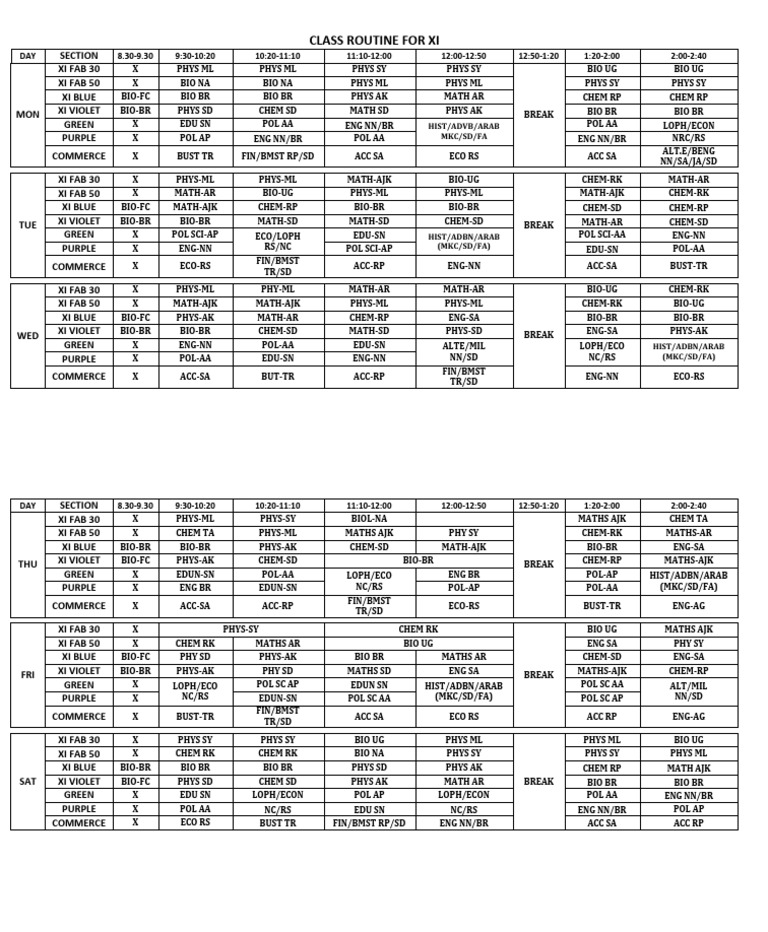 Class Routine for Xi | PDF