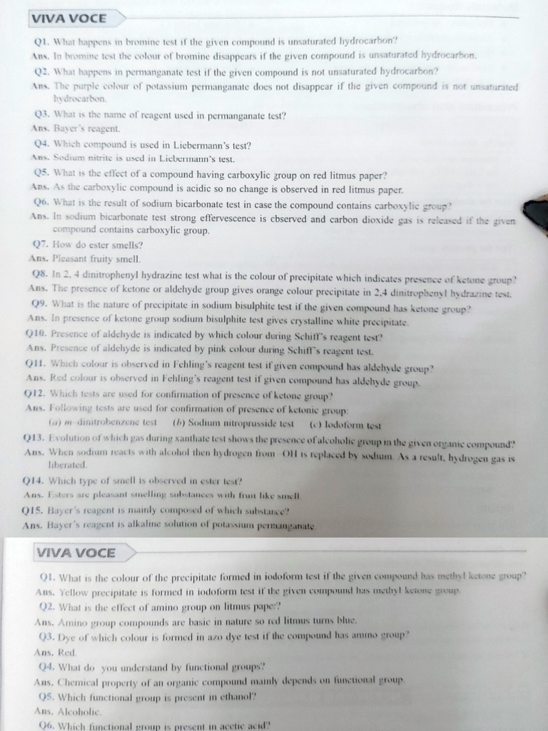 Class 12 Viva Voce_organic Functional Grp. | PDF | Amine | Aldehyde