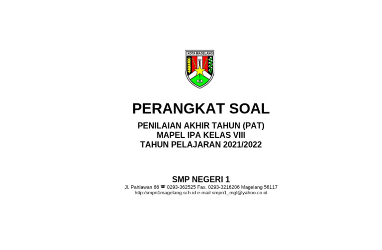 1.Cover Perangkat Soal Pat Th. 2021-2022 (1) | PDF