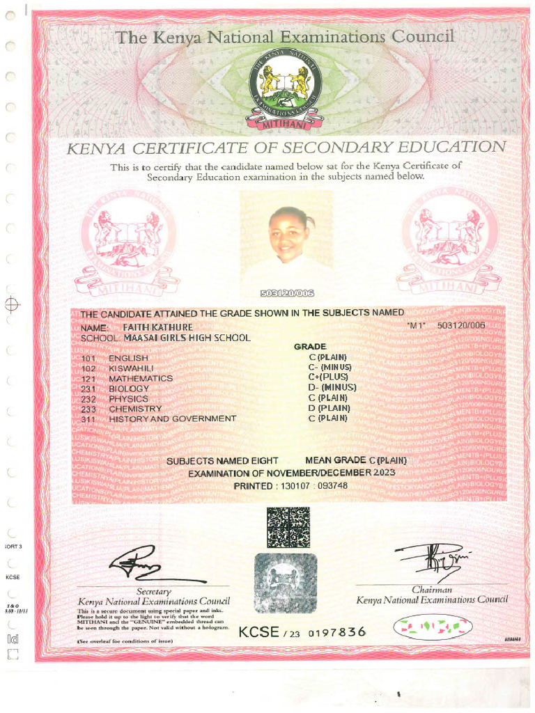Kcse Certificate 2023 | PDF