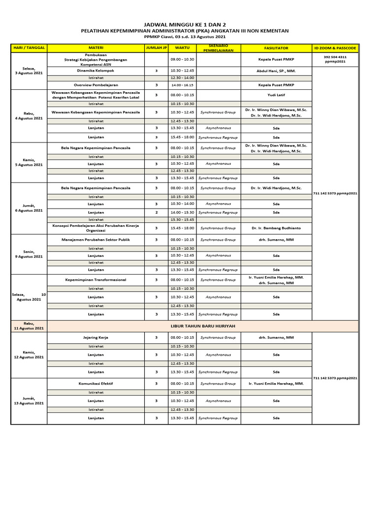 Jadwal Minggu 1 & 2 Pka | PDF