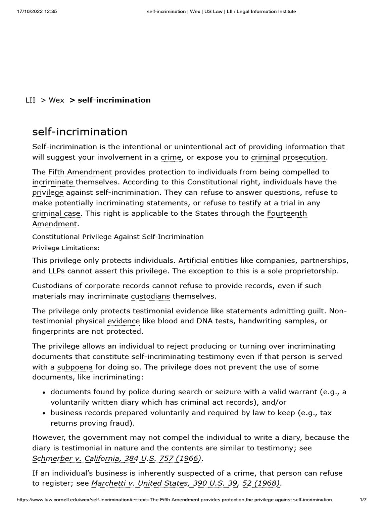 Understanding Self-Incrimination Rights | PDF | Miranda Warning | Self ...