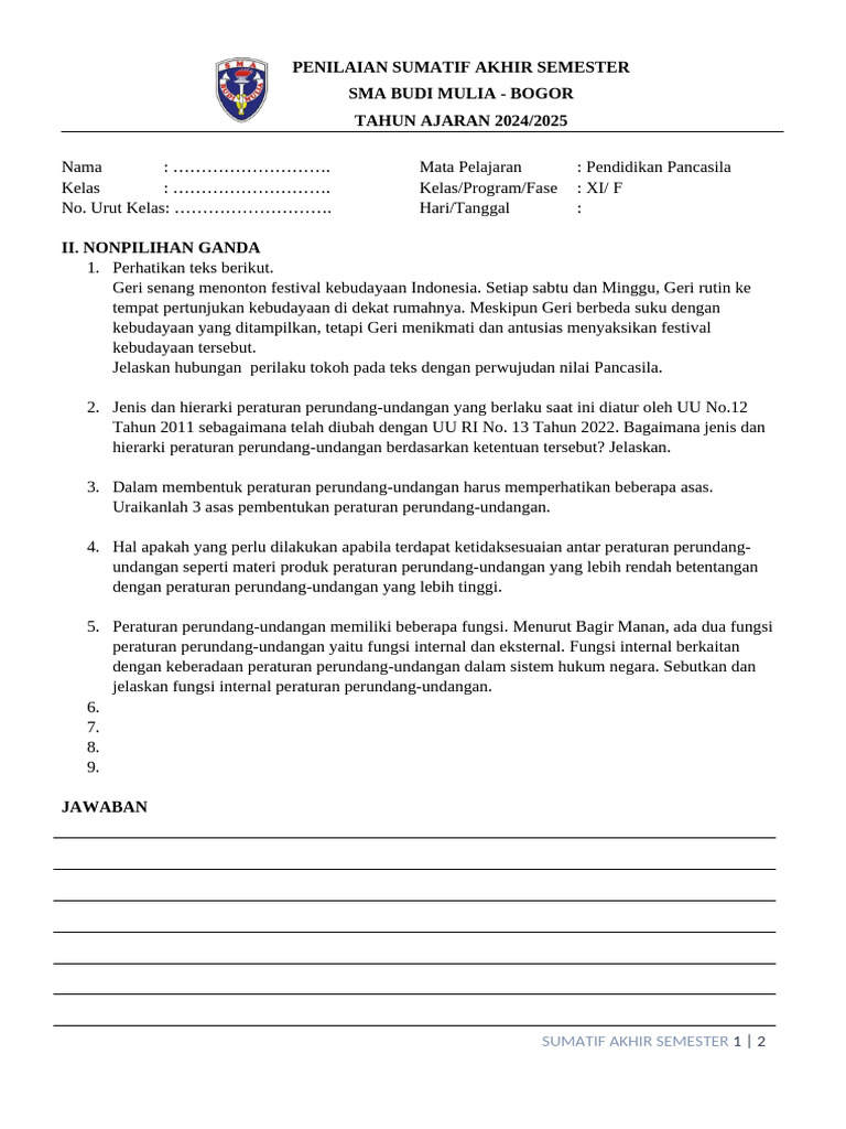 Psas Nonpg 2024 Kelas Xi | PDF