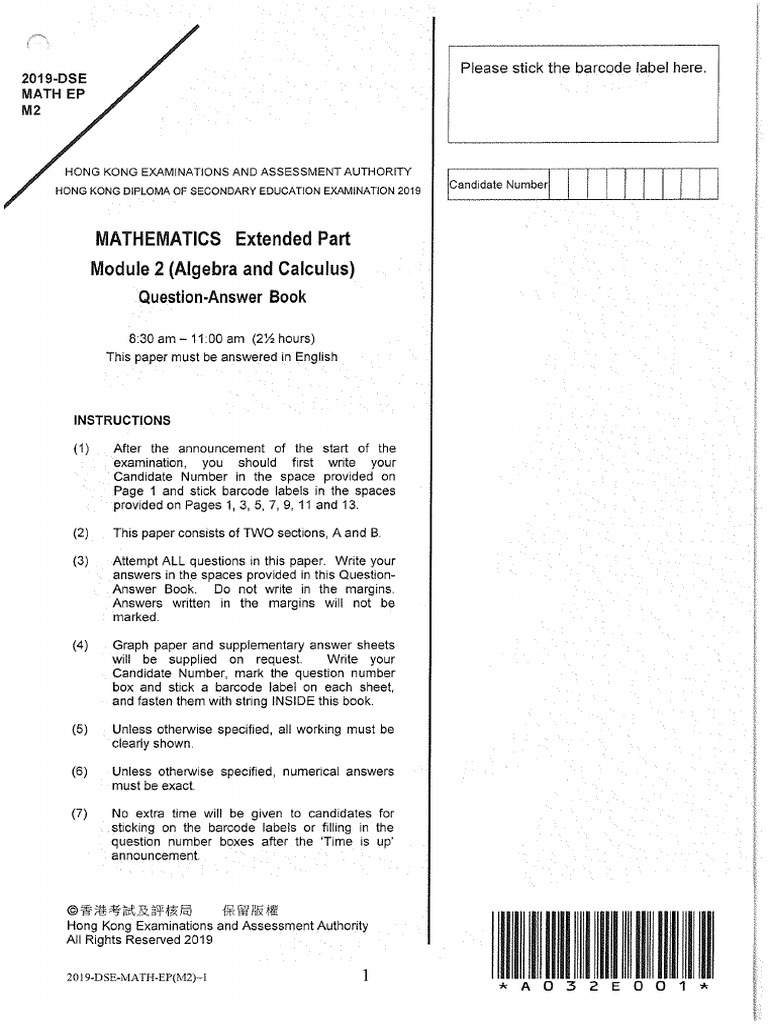 Hkdse Math m2 2019 QP | PDF