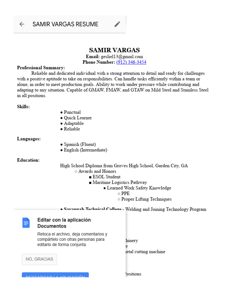 Samir Vargas Resume | PDF | Mechanical Engineering