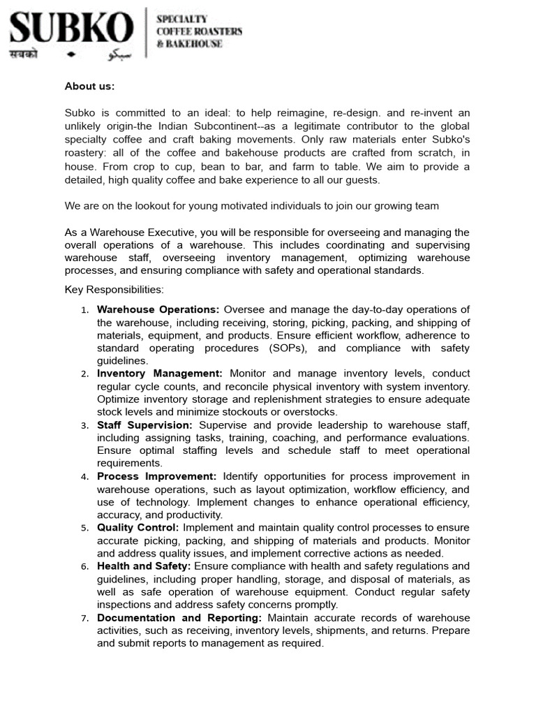Warehouse Executive JD.docx | PDF | Warehouse | Business