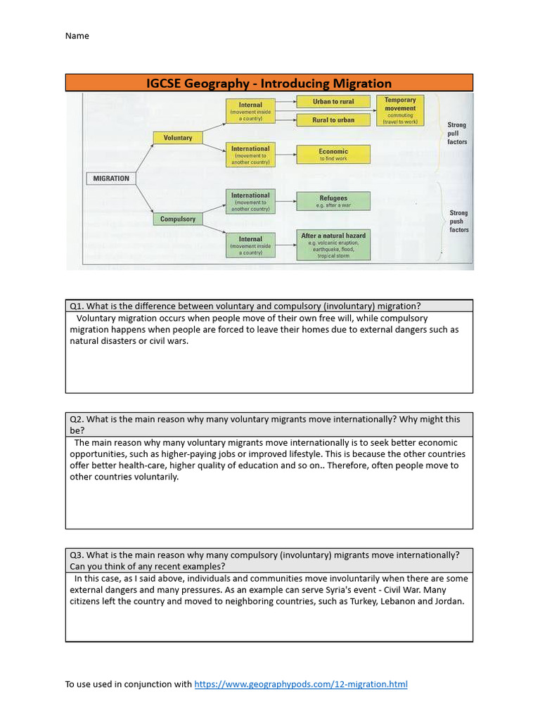 Introduction To Migration Igcse Geography 2023 | PDF | Human Migration ...