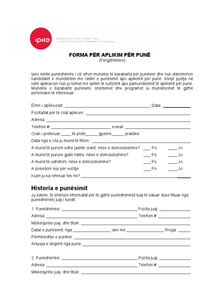 Forme Aplikimi Per Punesim | PDF