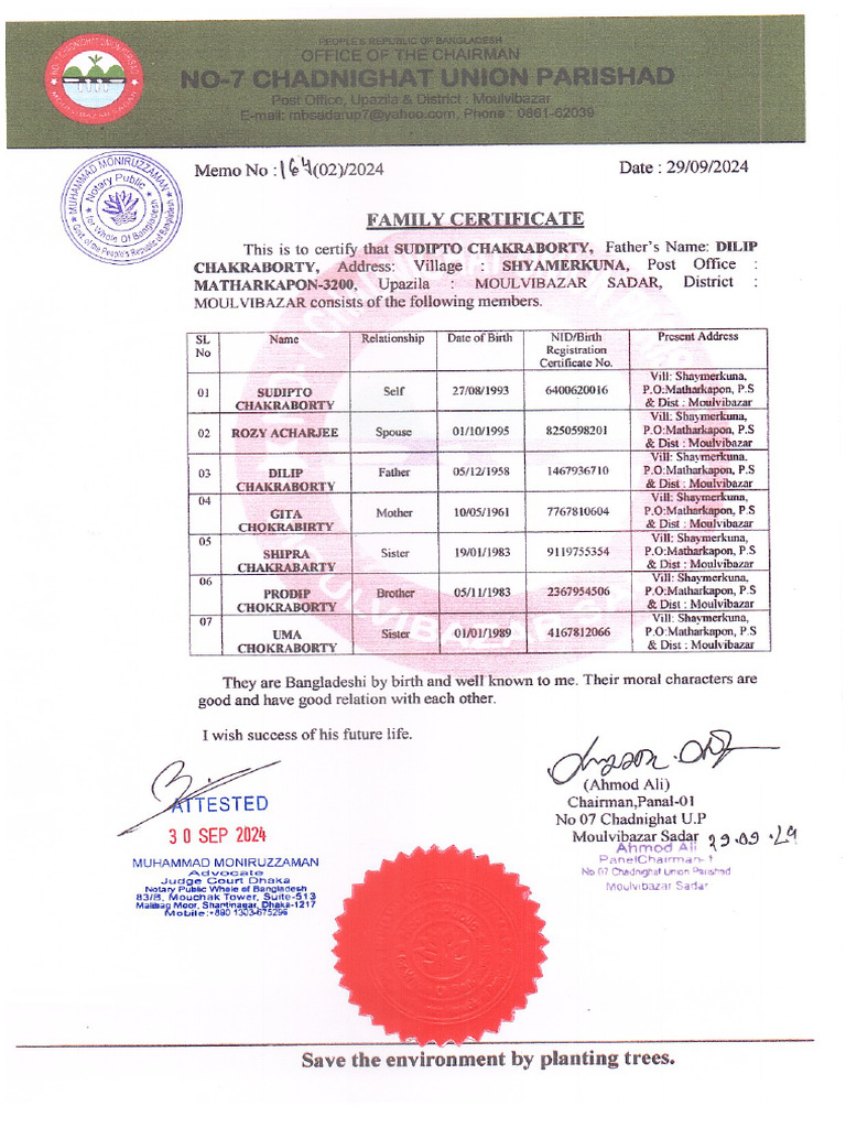 Family Certificate of Applicant Husband | PDF