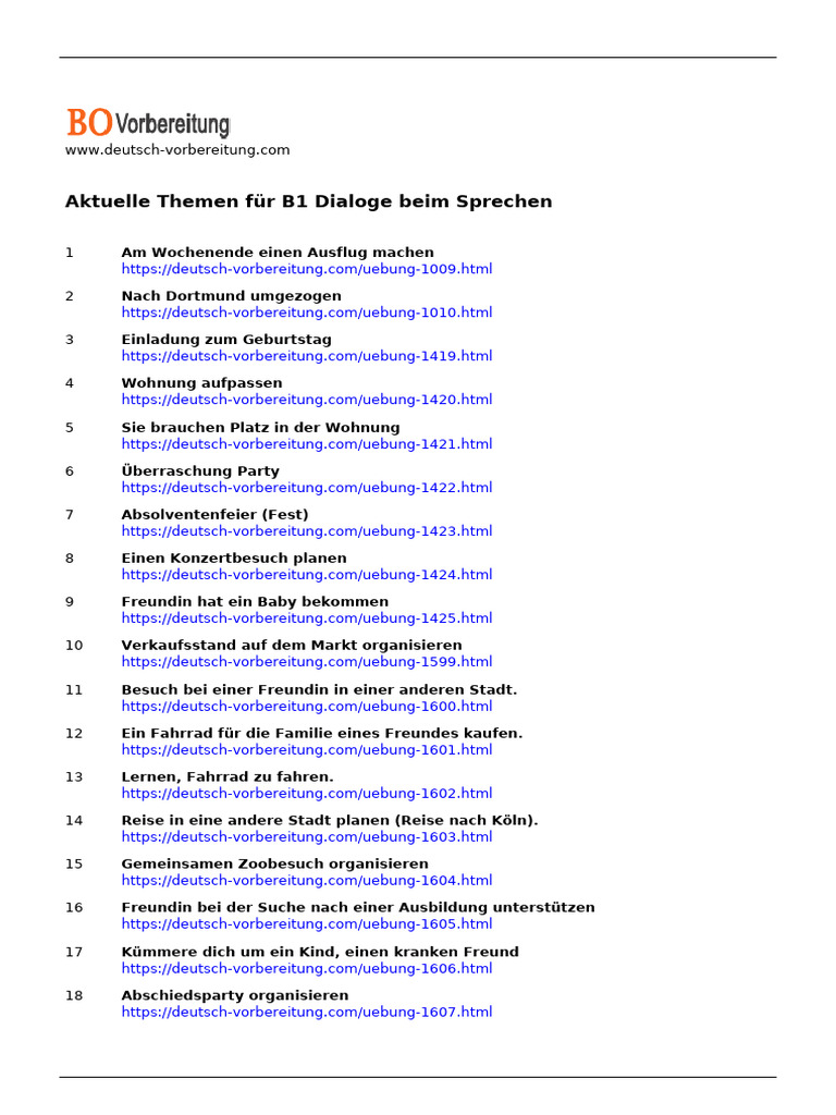 Aktuelle Themen Für B1 Dialoge Beim Sprechen 2025 | PDF