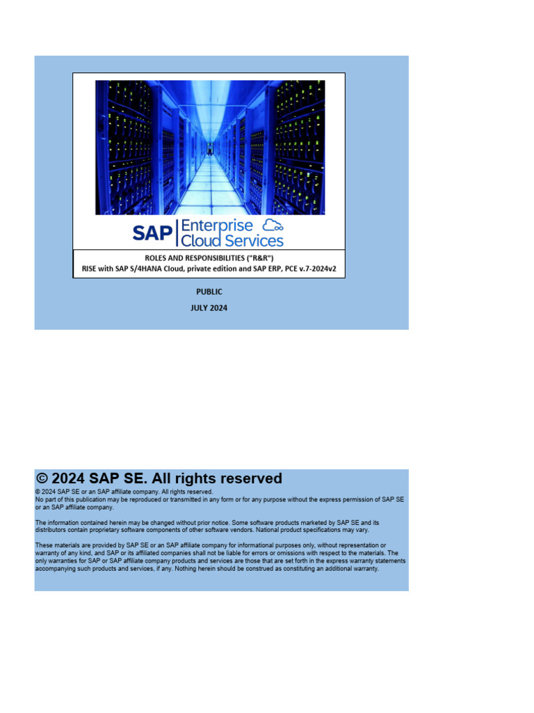 RISE With SAP S - 4HANA Cloud, Private Edition and SAP ERP, PCE Roles and Responsibilities | PDF ...
