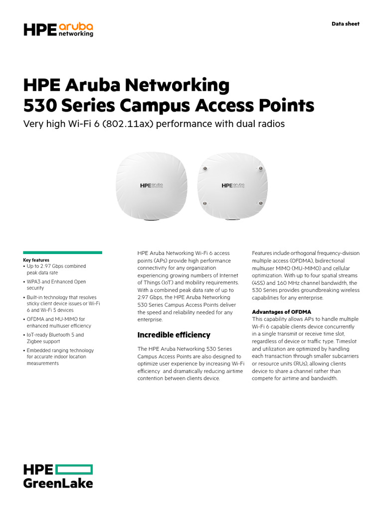HPE Aruba 530 Series Wi-Fi 6 Access Points | PDF | Wi Fi | Computer Network