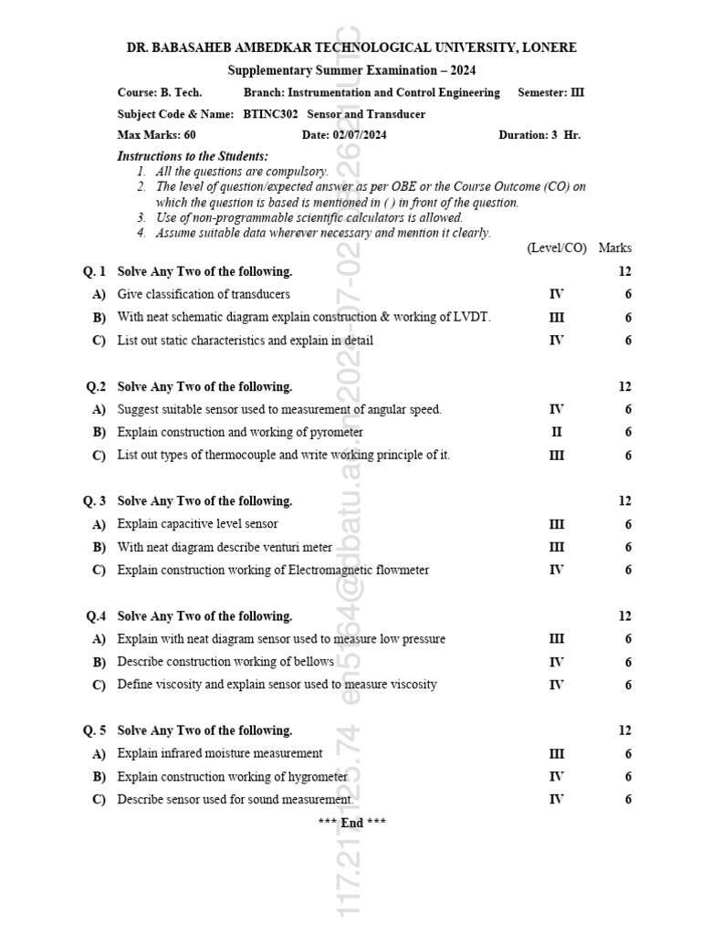 BTINC302 Question Paper | PDF | Measuring Instrument | Applied And Interdisciplinary Physics