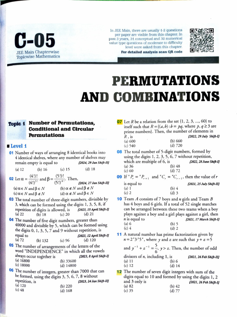 PnC PYQs MAIN 2024 | PDF | Permutation | Mathematics