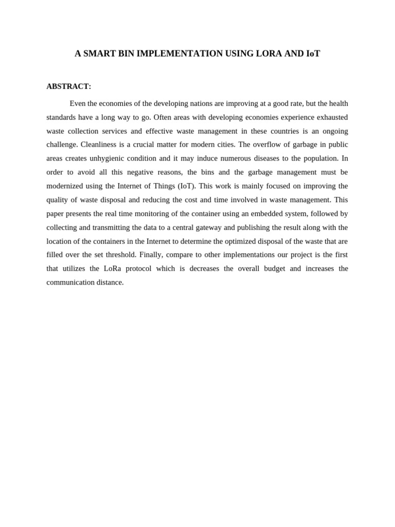 A Smart Bin Implementation Using LoRaWAN | PDF
