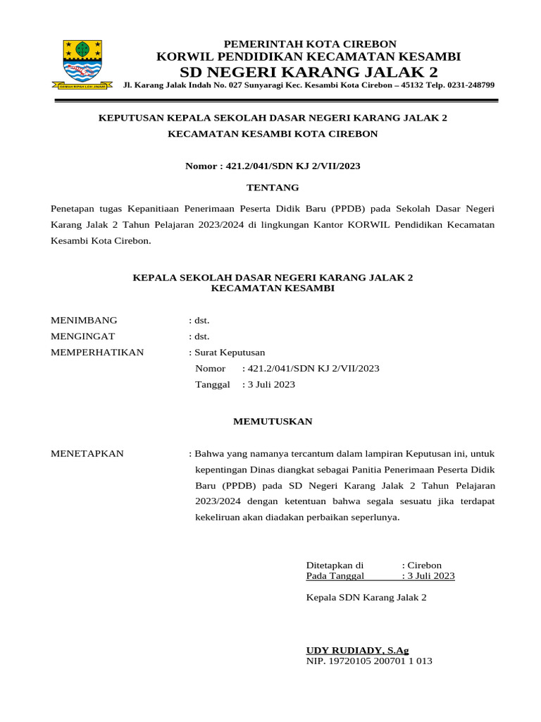 SK Panitia PPDB 2023 2024 | PDF