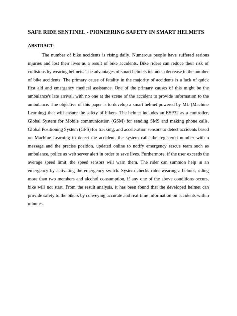 21. Safe Ride Sentinel - Pioneering Safety in Smart Helmets | PDF | Accelerometer | Microcontroller