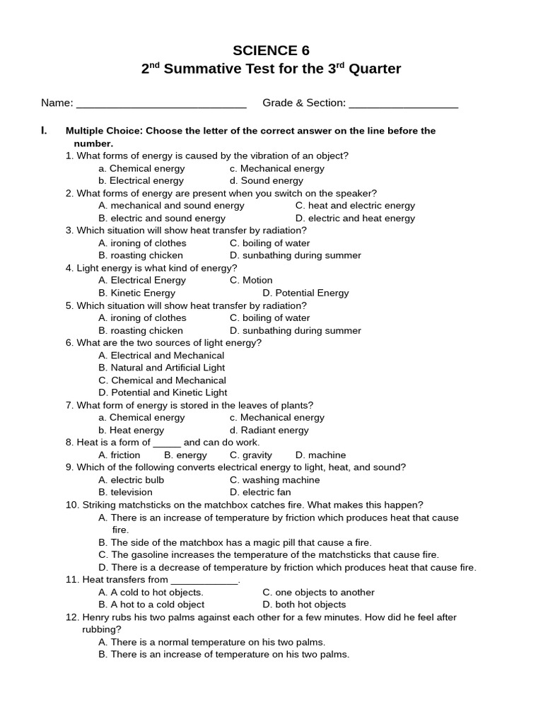 3rd QUARTER ST1 | PDF | Heat Transfer | Heat