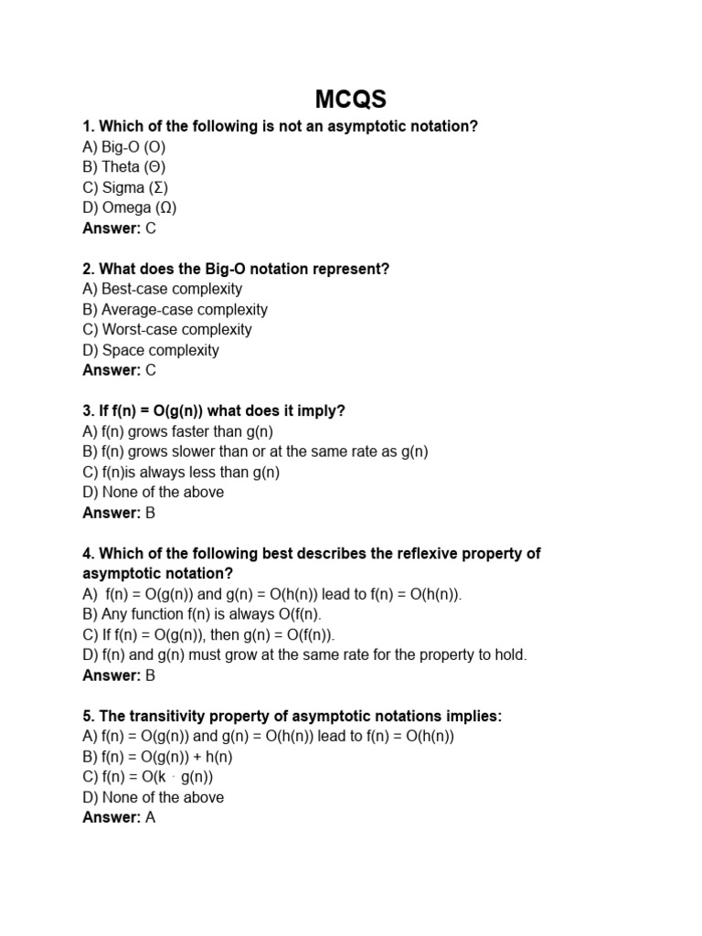 Asymptotic Notations Quiz | PDF | Time Complexity | Algorithms