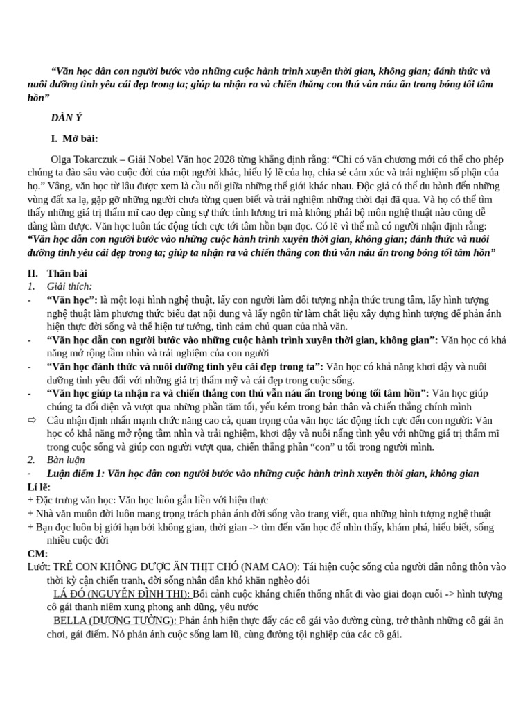 DÀN Ý ĐỀ NLVH | PDF