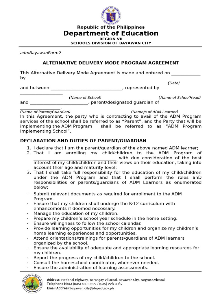 Adm Form 2 Bayawan Agreement | PDF